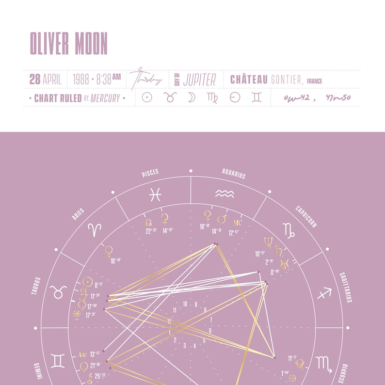 Pink Rose Natal Chart Design, Designer Birth Chart Drawing ...
