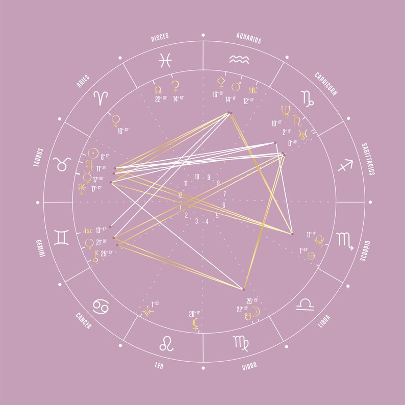 Pink Rose Natal Chart Design, Designer Birth Chart Drawing ...