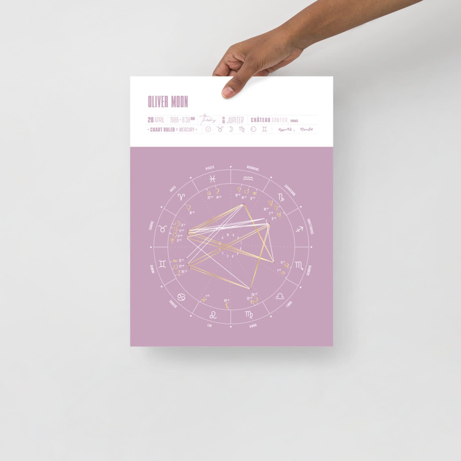 Pink Rose Natal Chart Design Designer Birth Chart Drawing - Etsy