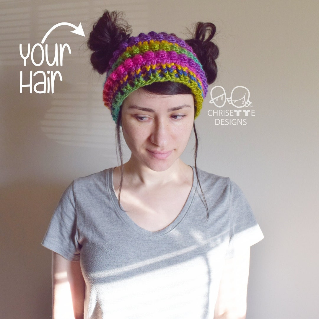 Space Buns Hat, Double Hair Buns Crochet Hat, Pigtails Hat, Mouse Ears ...