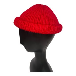 Red Roll up Docker Cap, Knit Beanie, Rolled a Kufi, Fisherman Hat ...
