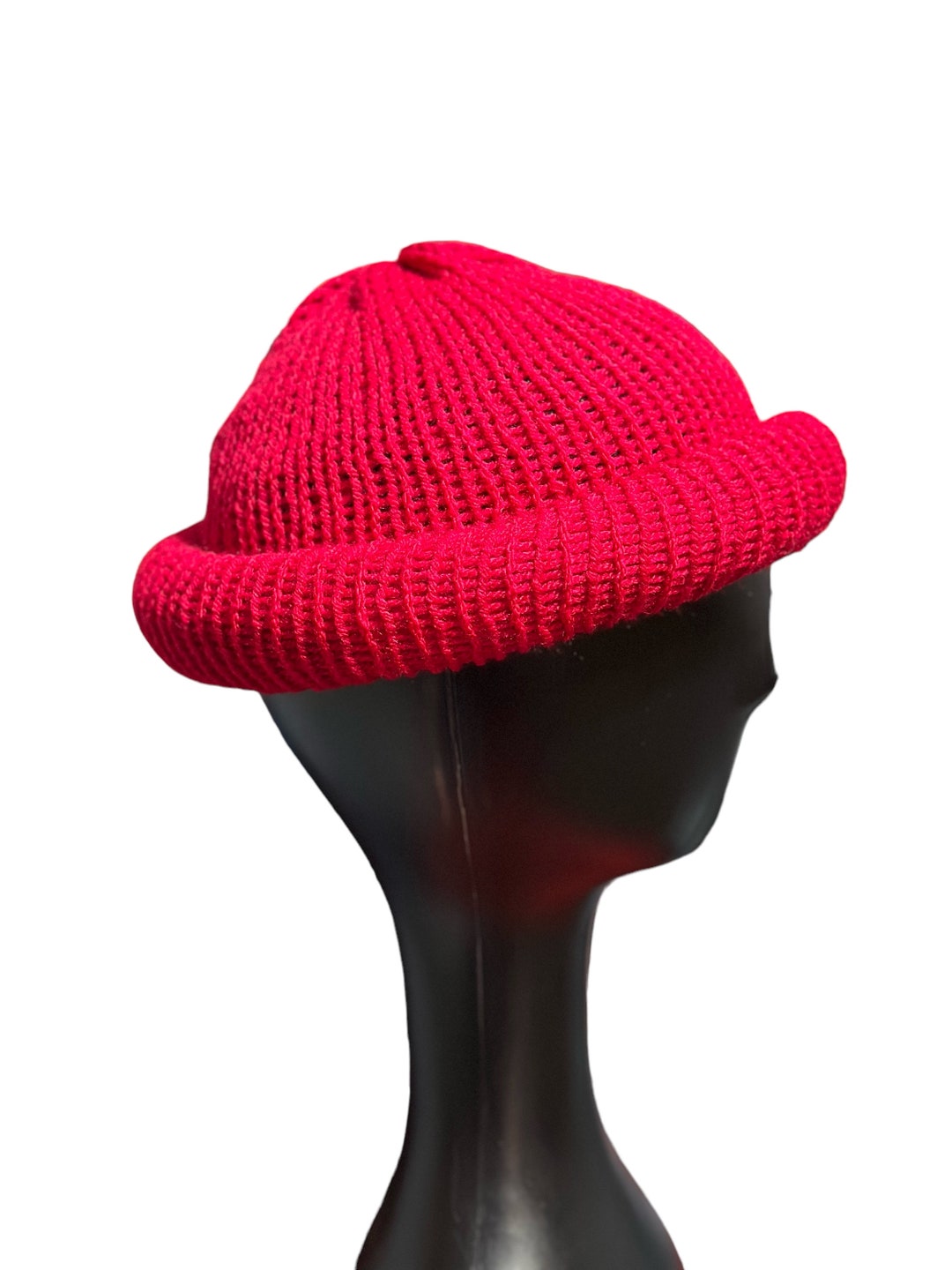 Red Roll up Docker Cap, Knit Beanie, Rolled a Kufi, Fisherman Hat ...