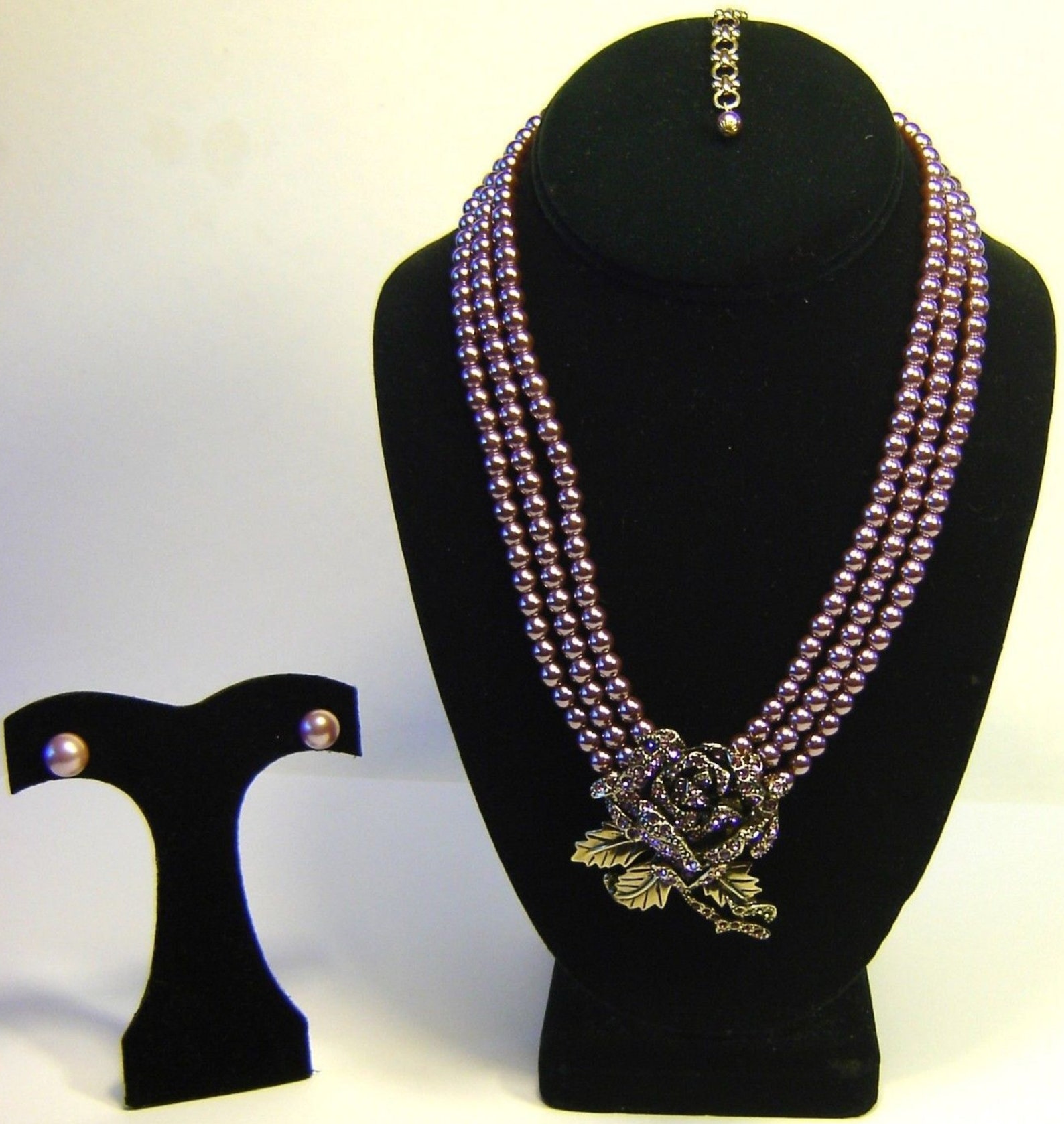 Gorgeous HEIDI DAUS Rhinestone Purple Pearl Multi Strand Rose Necklace ...