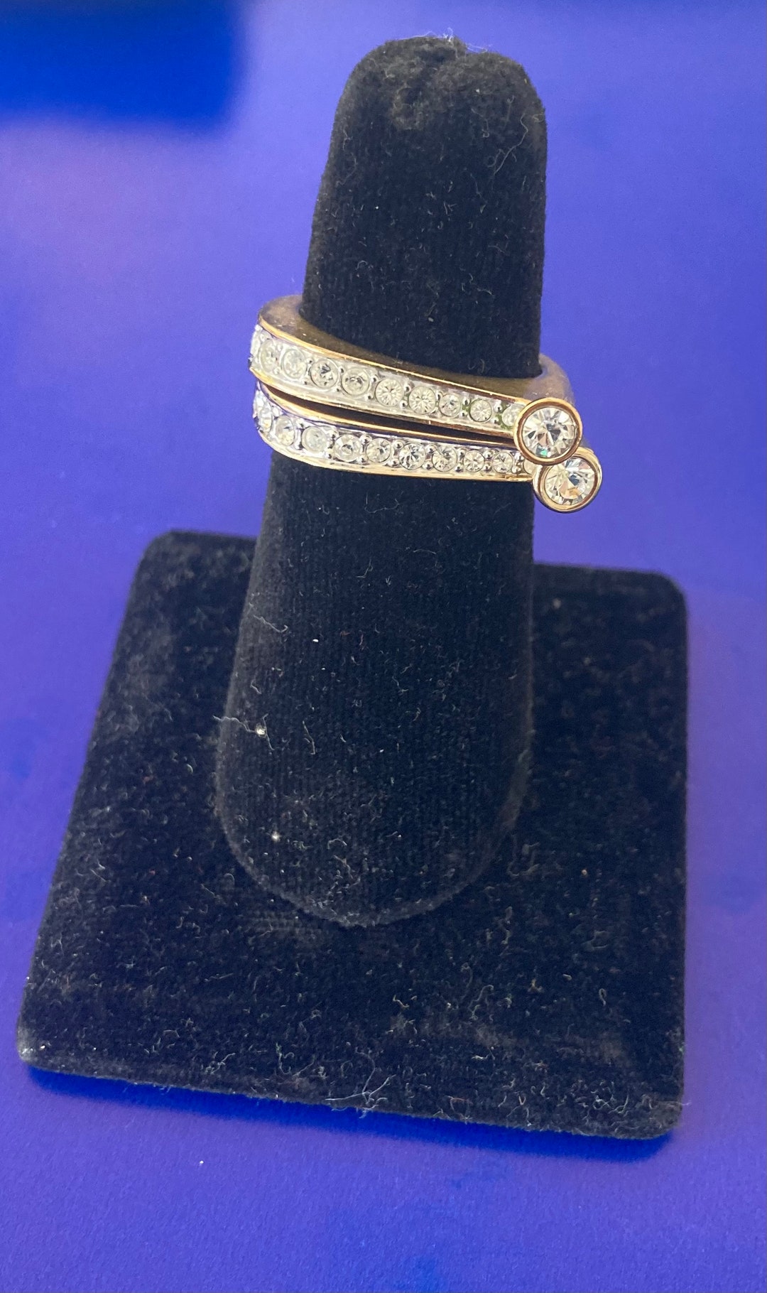 SWAROVSKI Gold Tone Rhinestones Swarovski 2 Stacking Rings Set Size 8 ...