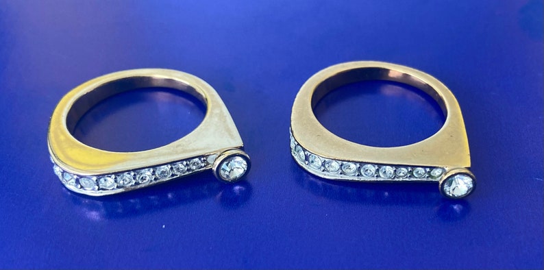 SWAROVSKI Gold Tone Rhinestones Swarovski 2 Stacking Rings Set Size 8 ...