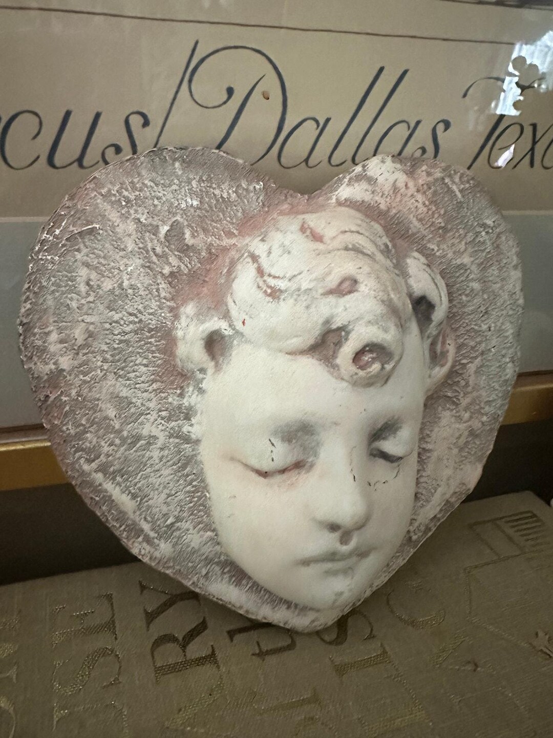Vintage Angel Face Heart Shaped Sculpture Wall Mount Antique Style ...