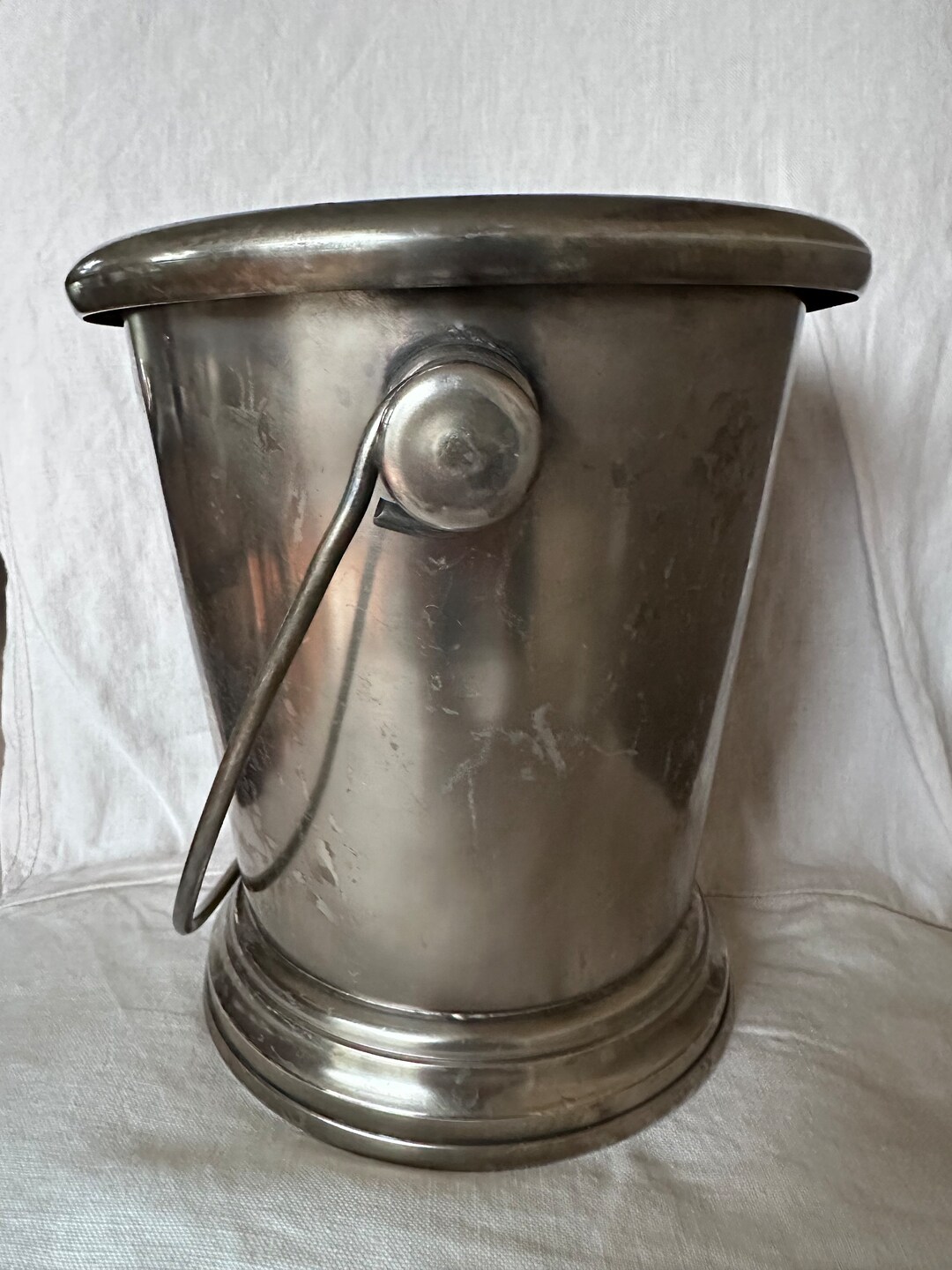 Vintage HEAVY Steel Metal Bucket Top Handle Ice Bucket 8x7” Barware ...