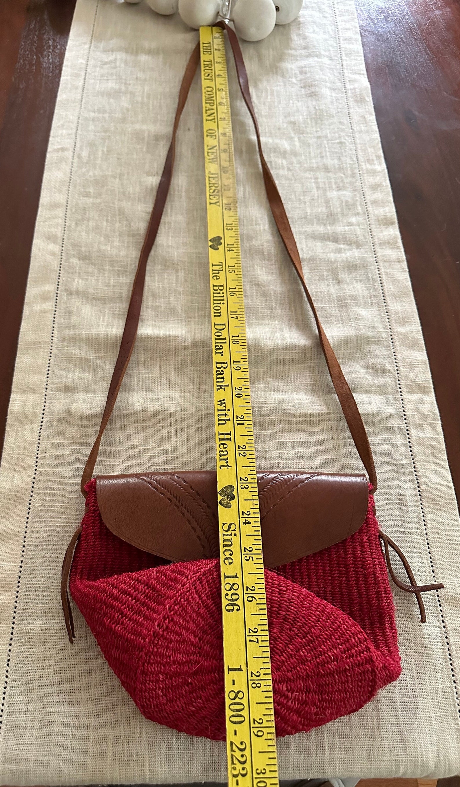 African Sisal Crossbody Woven Bag Leather Strap Handmade Red Brown ...