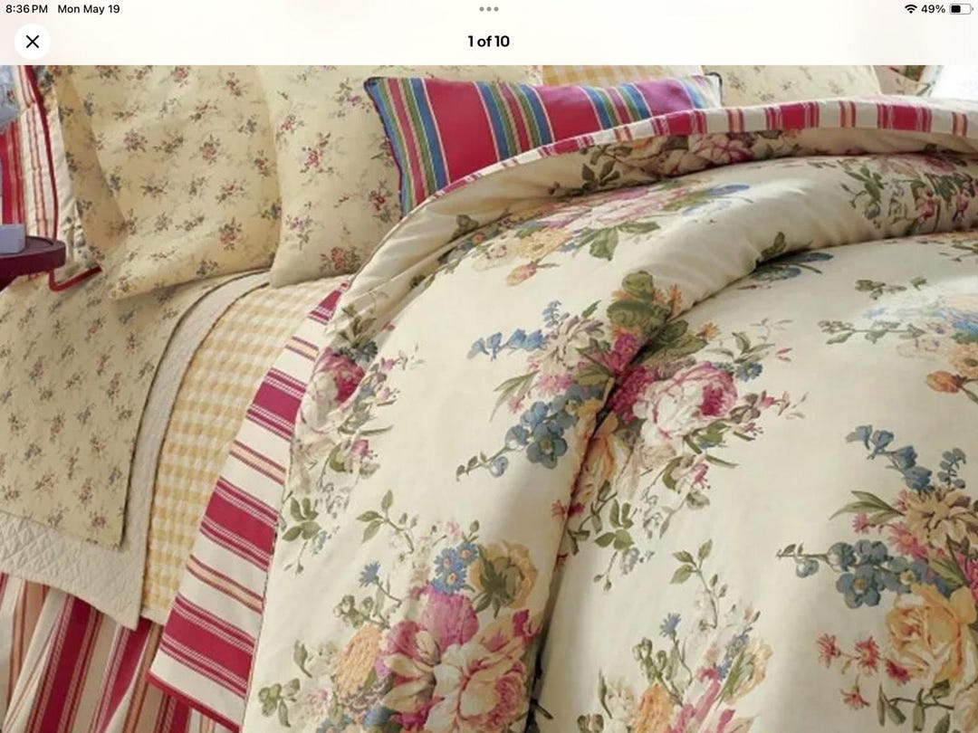 Ralph Lauren CHAPS DYLAN King Duvet Cover Reversible Floral Striped ...