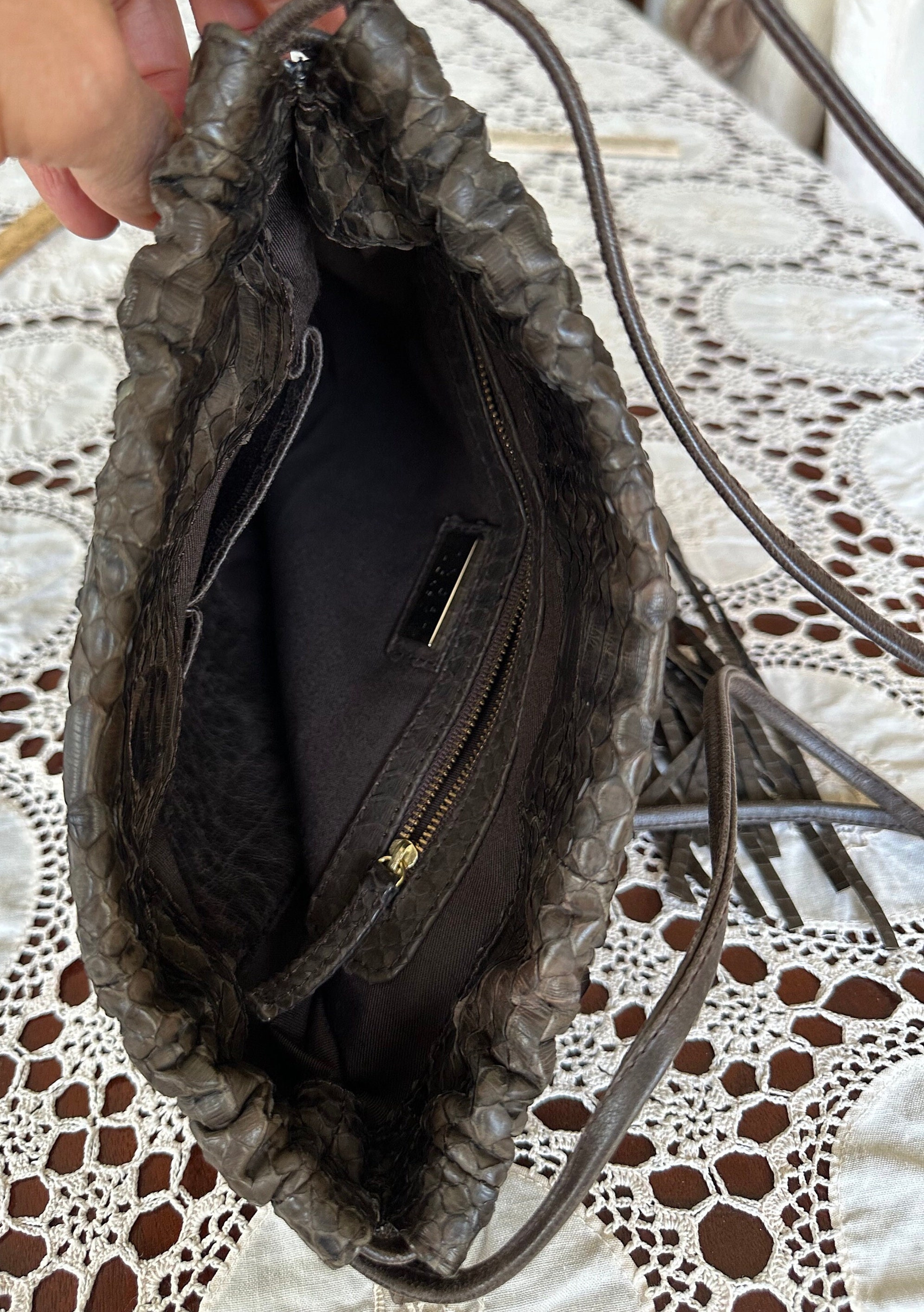 Angel Jackson Python Snakeskin Fringe Bag Leather Shoulder Purse 11x12 ...