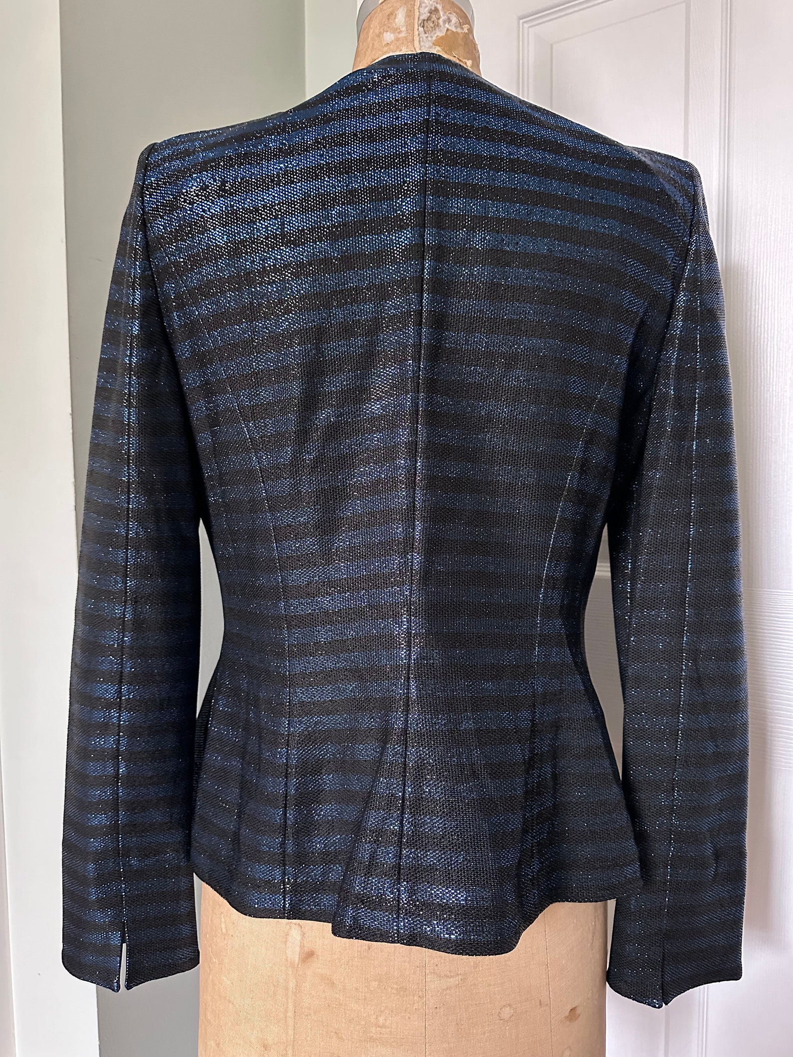 Giorgio Armani Collezioni Blazer Jacket Blue Black Formal Glitter Glam ...