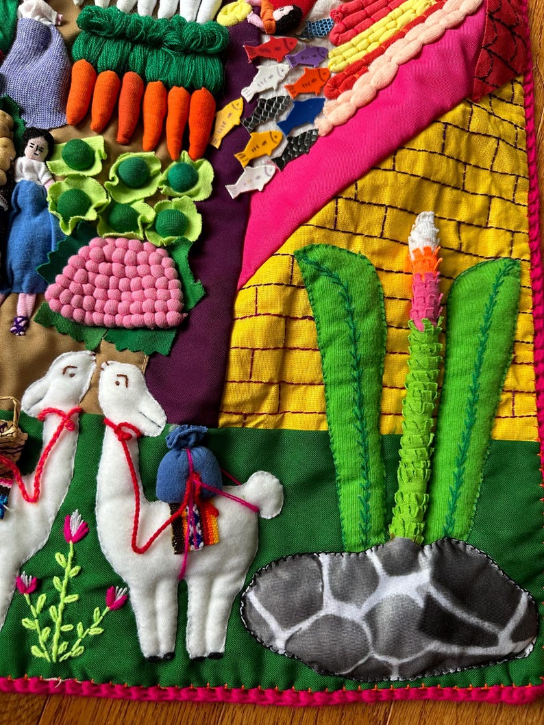 Vintage Peruvian Arpilleras Folk Art Handmade Mercado Wall Hanging ...