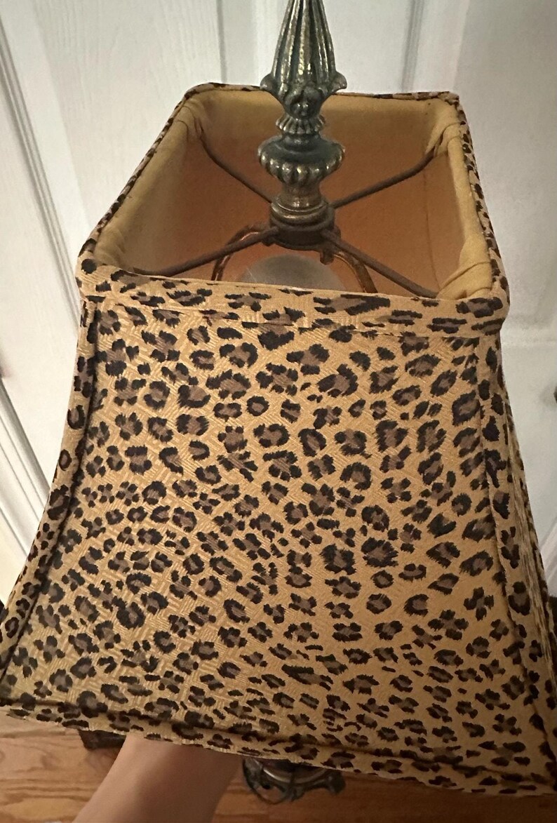 Vintage Table Lamp Leopard Chita Print Wood Brass Striped Base ...