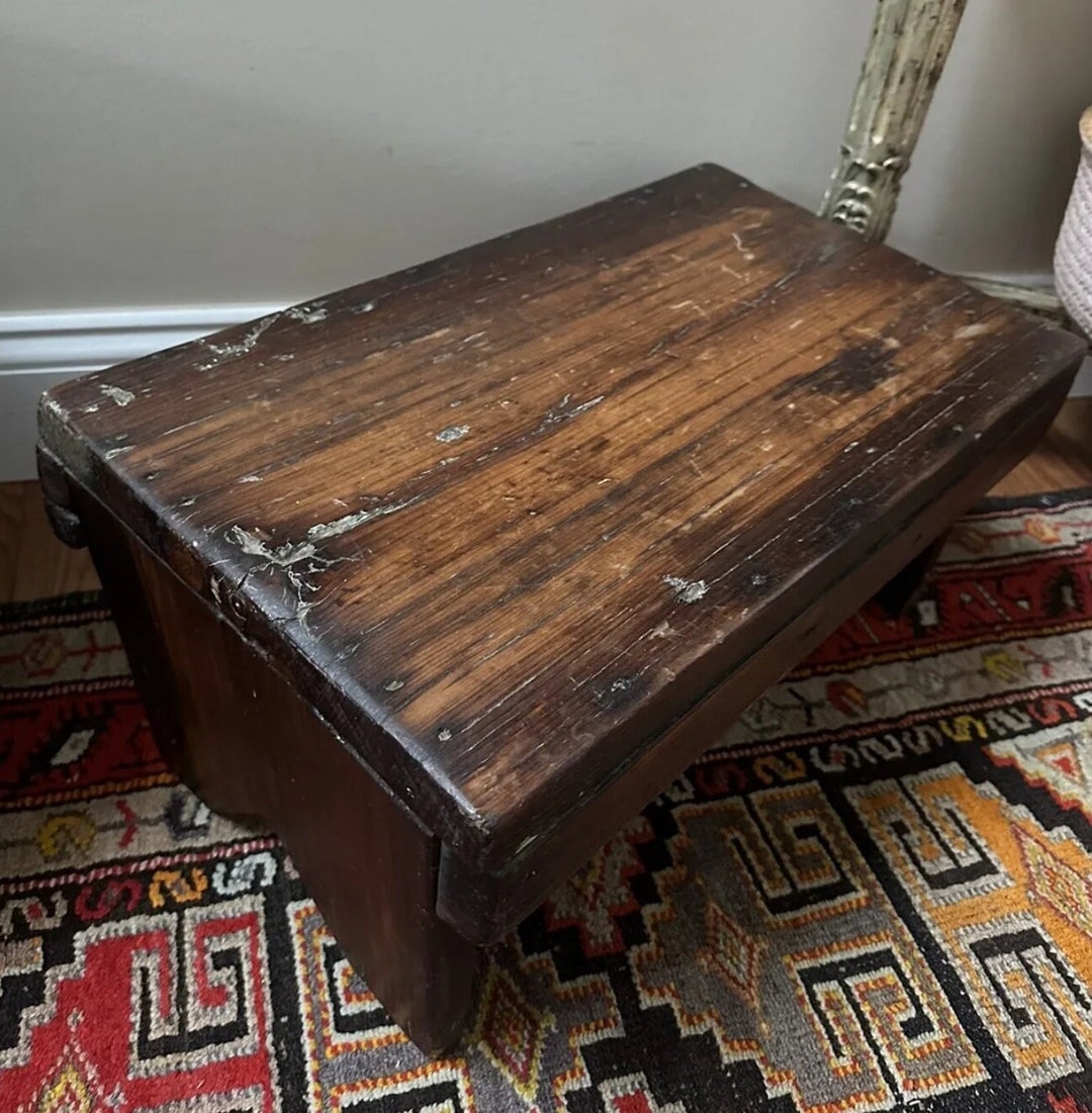 Vintage Wood Step Stool Bench Country Farmhouse Primitive Solid Rustic ...
