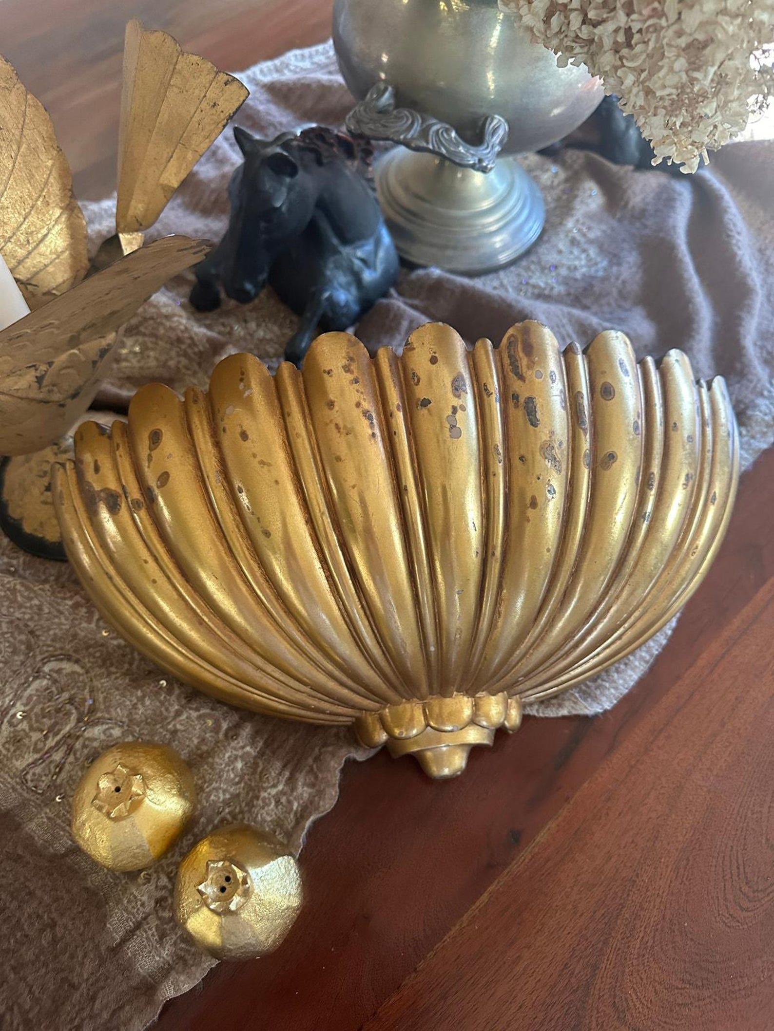 VINTAGE Gold SYROCO Resin Wall Pocket Planter 15x6x5”sconce Round ...