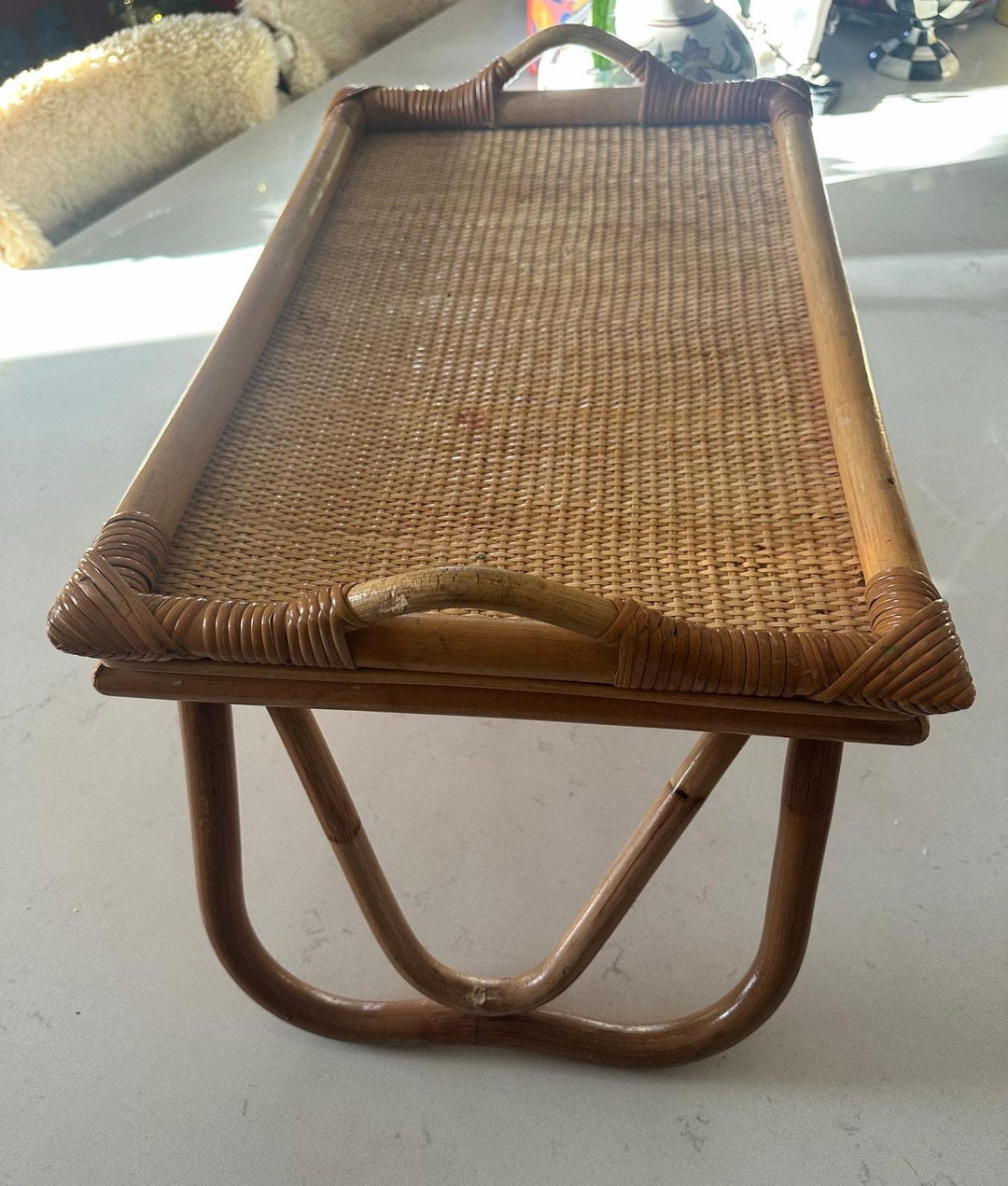 Vintage Bamboo Rattan Bed Tray Retro Folding Legs Mid Century Modern ...