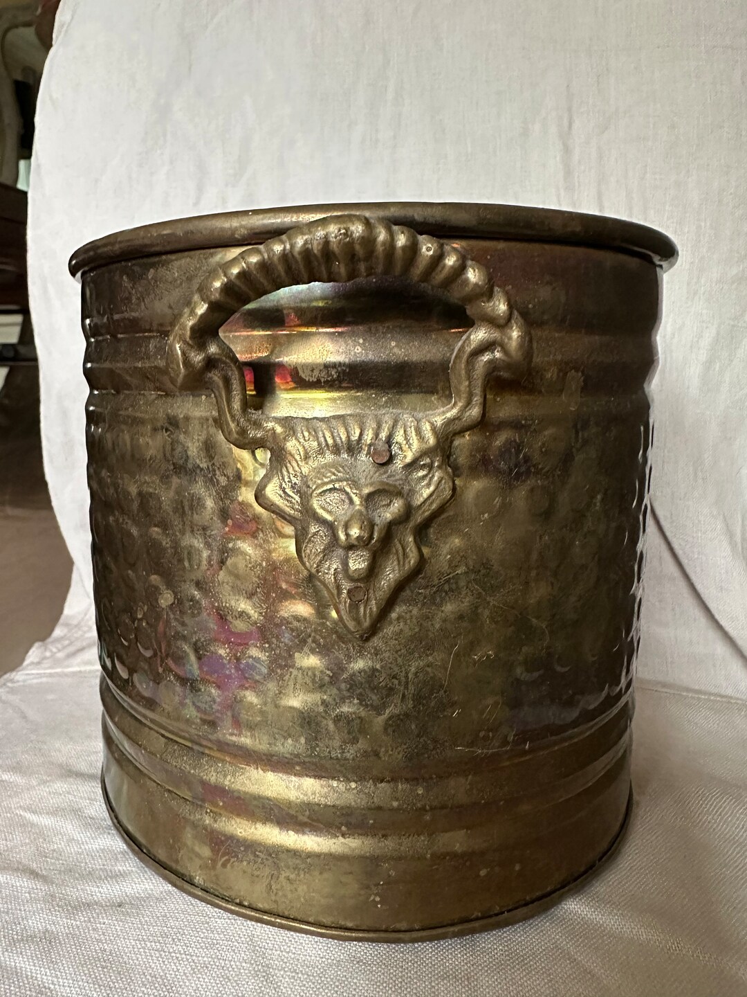 Vintage Hammered Brass Bucket Lion Head Handles 7x7 Flower Pot Metal ...