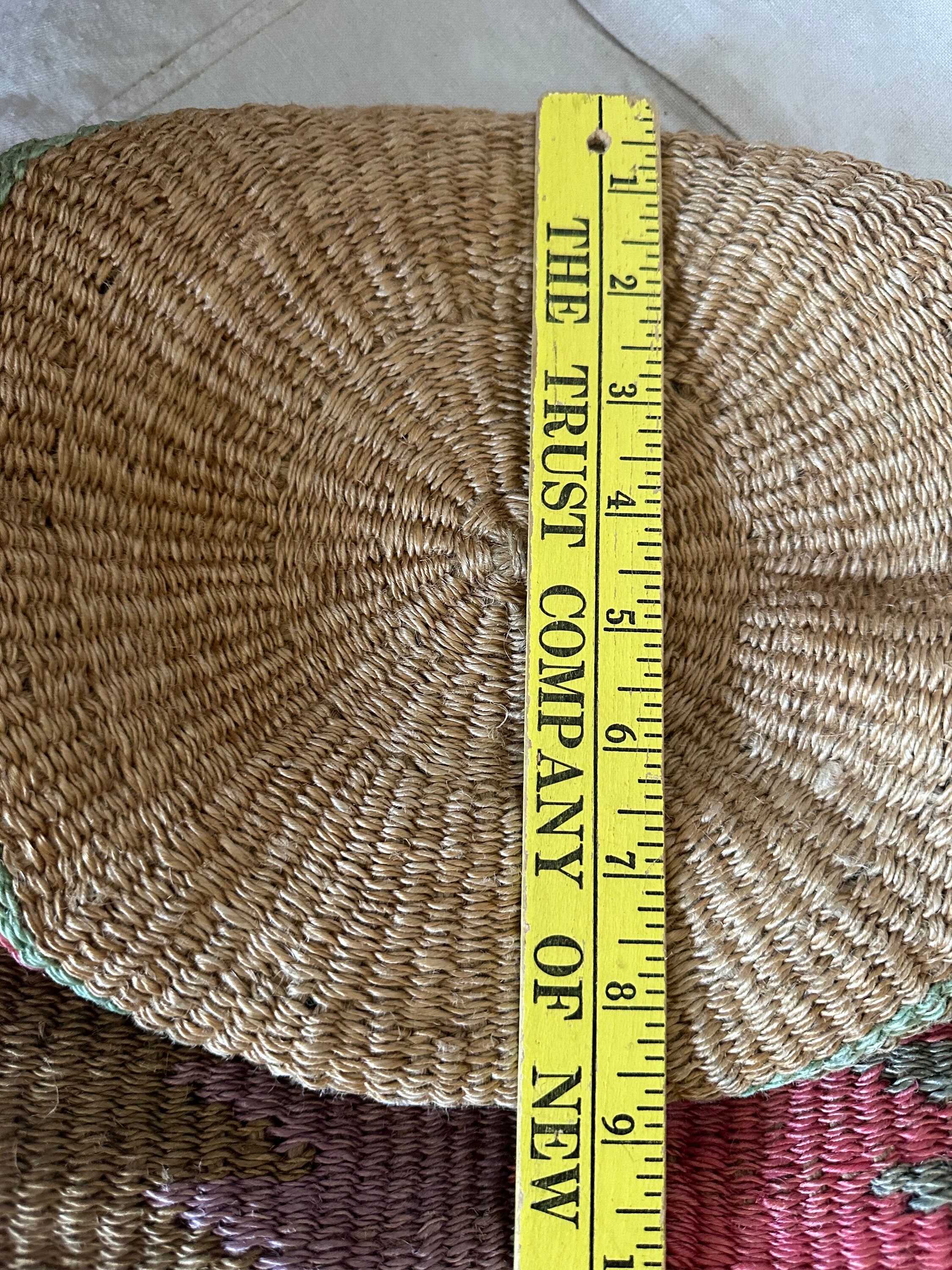 Sisal Market Bag Tote Pink Green Beige Turquoise Bucket Leather Double ...