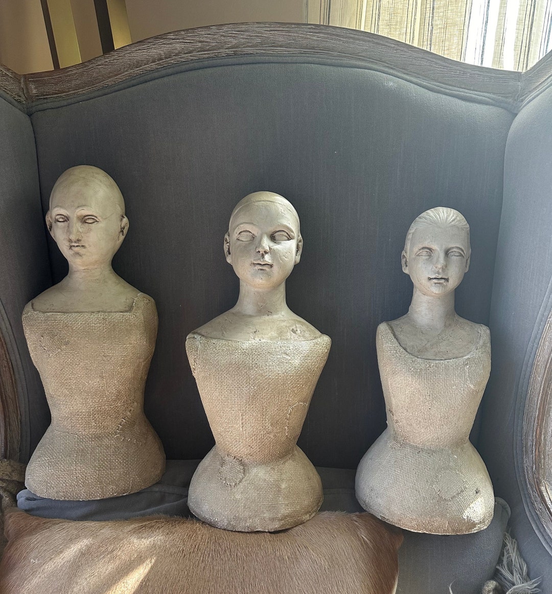 Vintage Style Lady Statue Bust Head Sculpture Resin Bold Set of Three ...