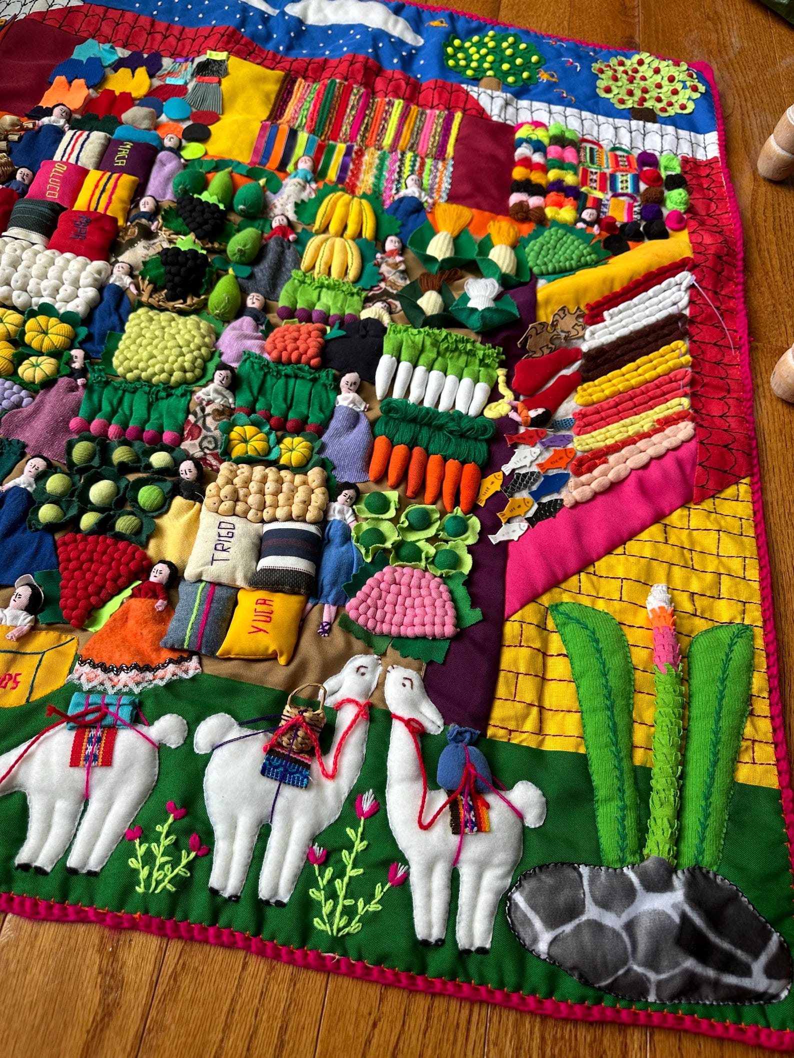 Vintage Peruvian Arpilleras Folk Art Handmade Mercado Wall Hanging ...