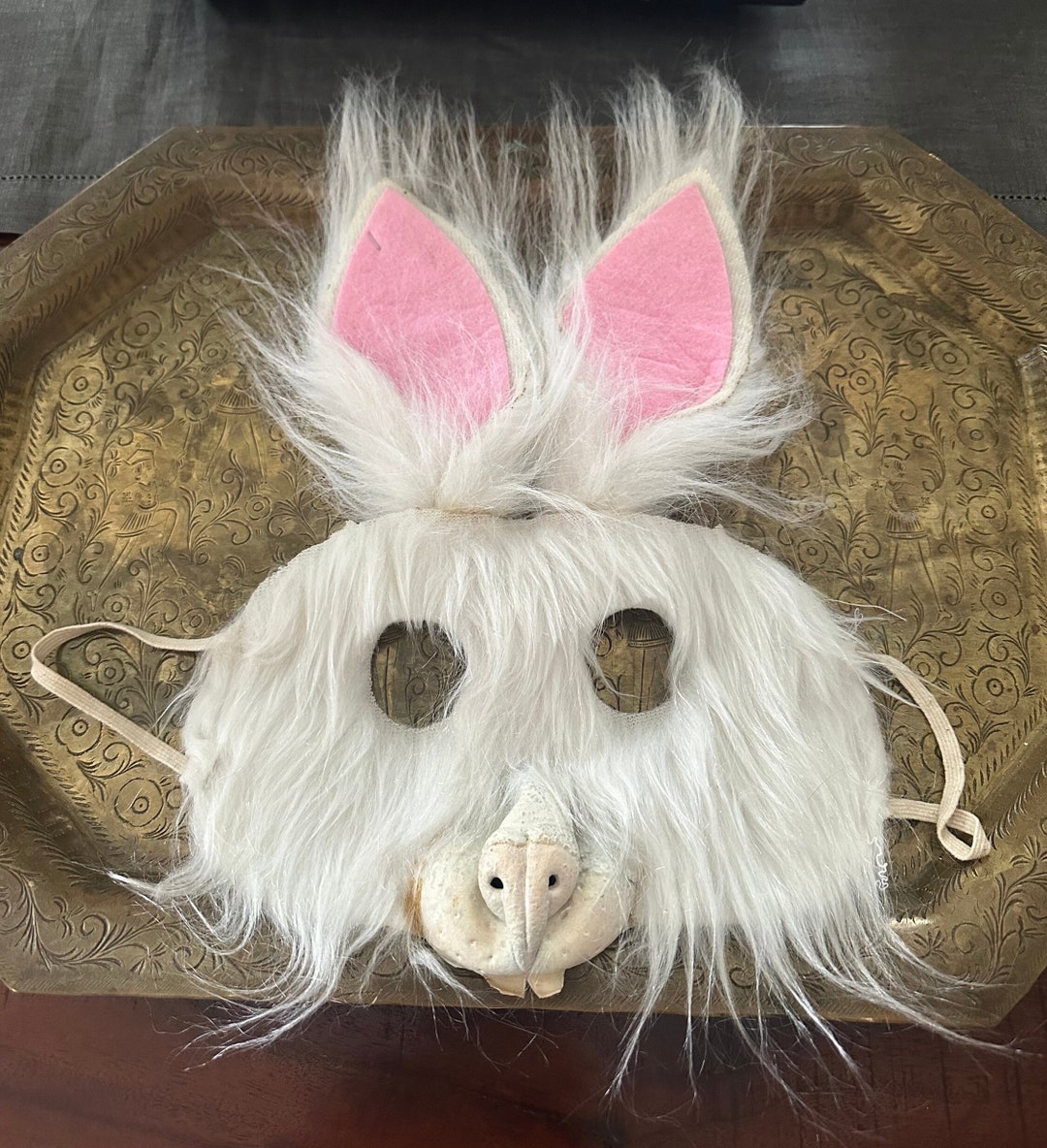 Vintage Bunny Rabbit Mask Animal Halloween Easter Spooky Fur White Pink ...