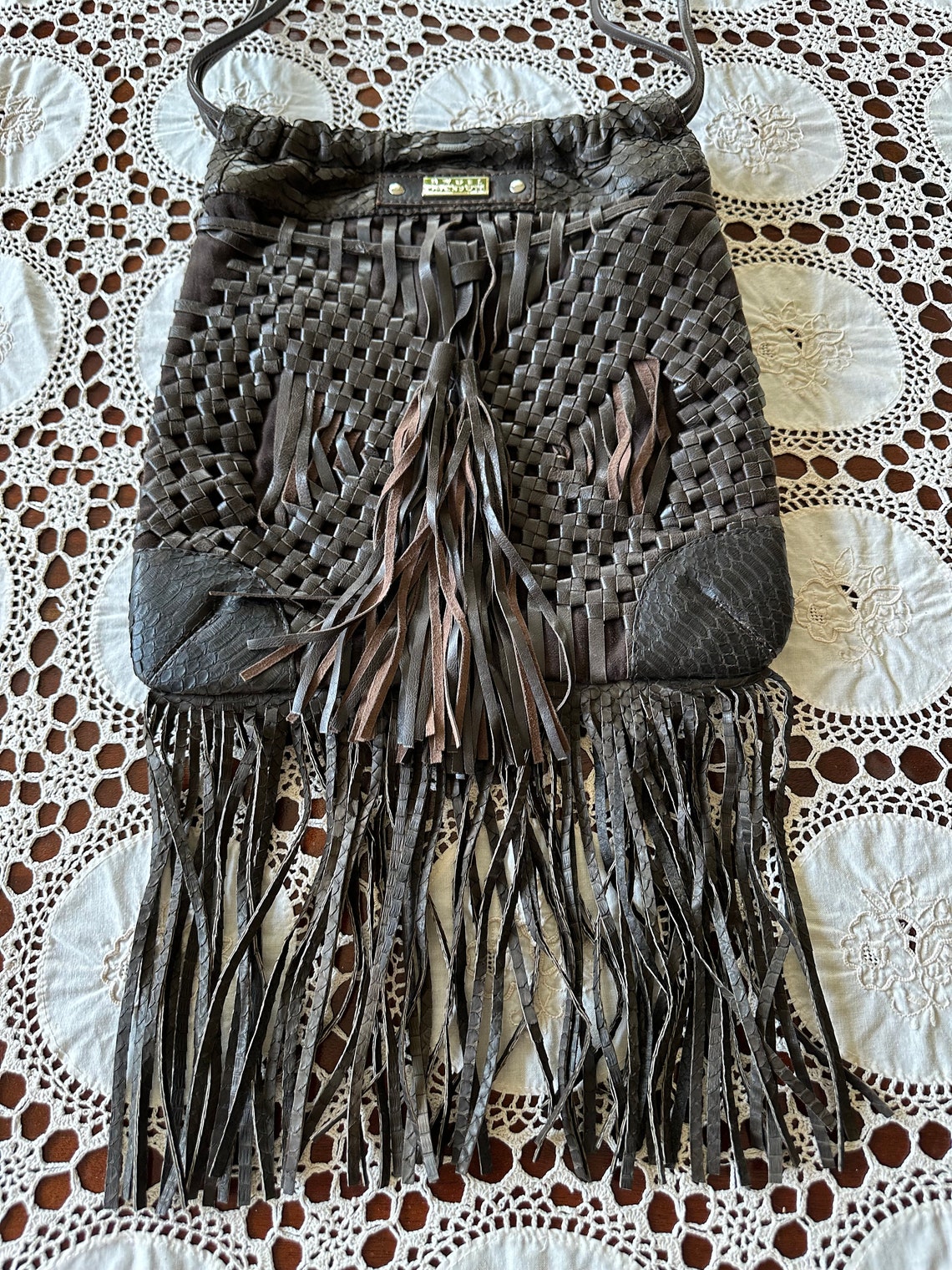 Angel Jackson Python Snakeskin Fringe Bag Leather Shoulder Purse 11x12 ...