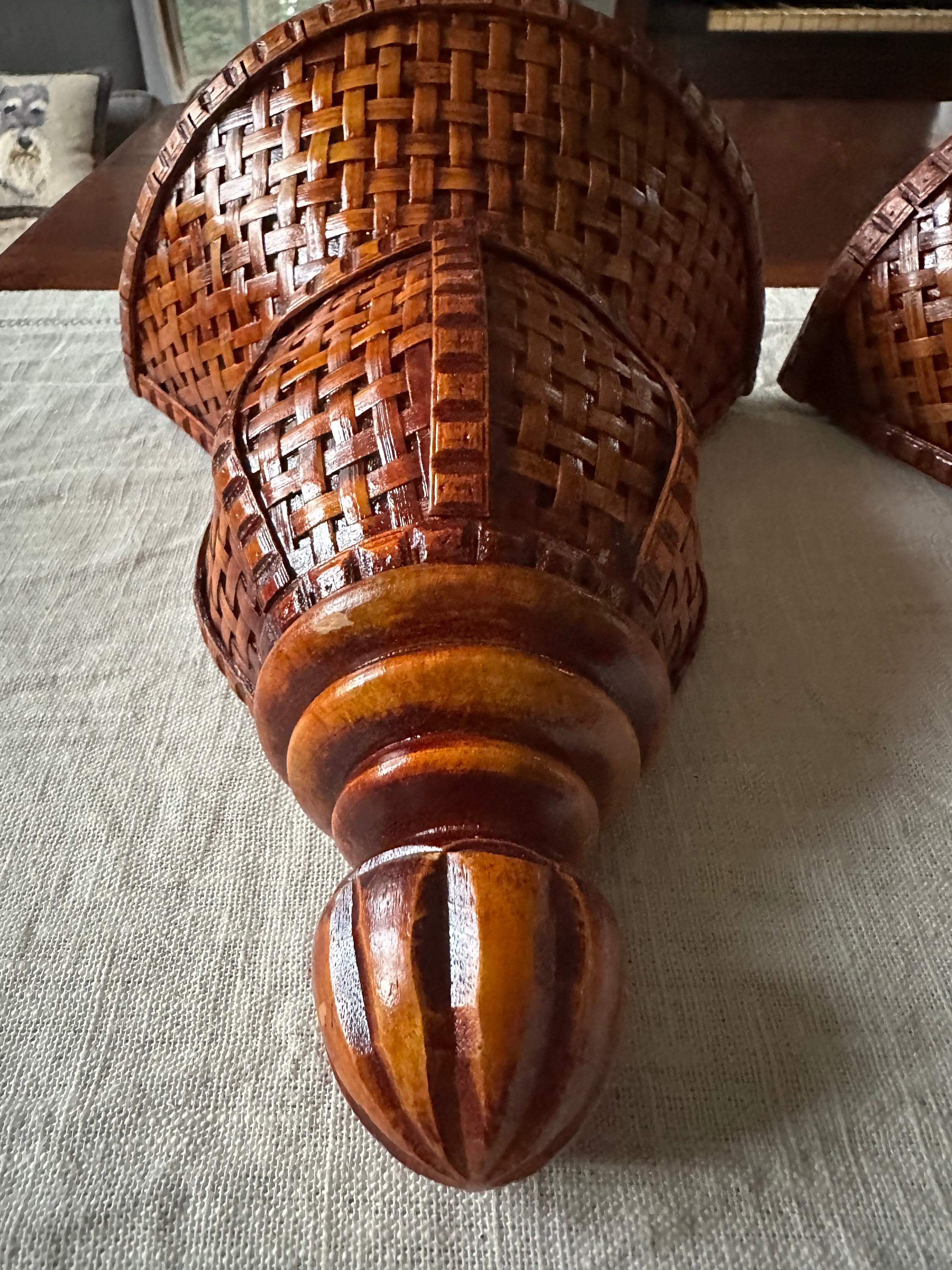 Vintage Wicker Wood Wall Sconces Rattan Display Shelves Set of 2 Pair ...