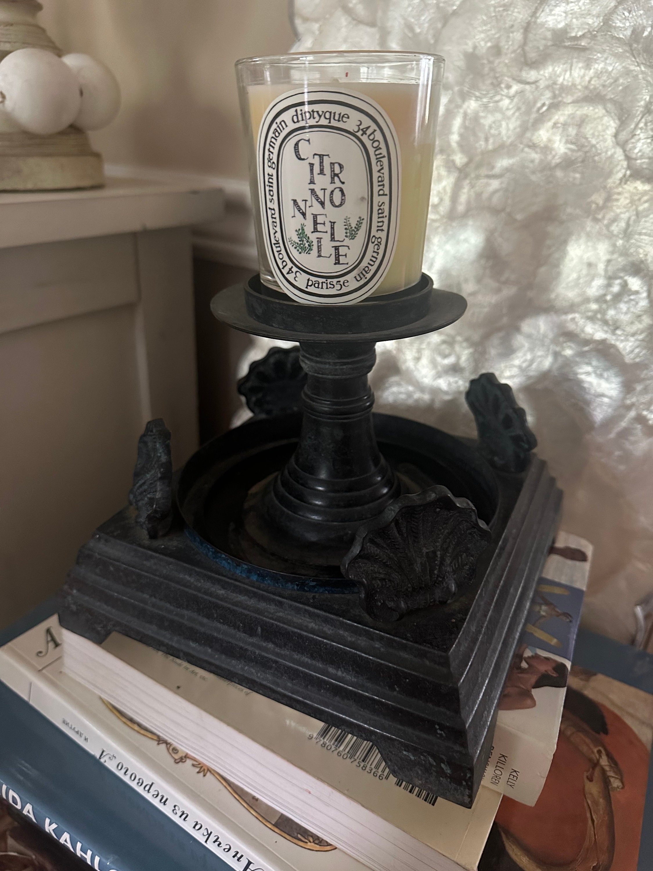 VINTAGE Cast Iron Shells CANDLE HOLDER Heavy Nautical Gothic Black ...