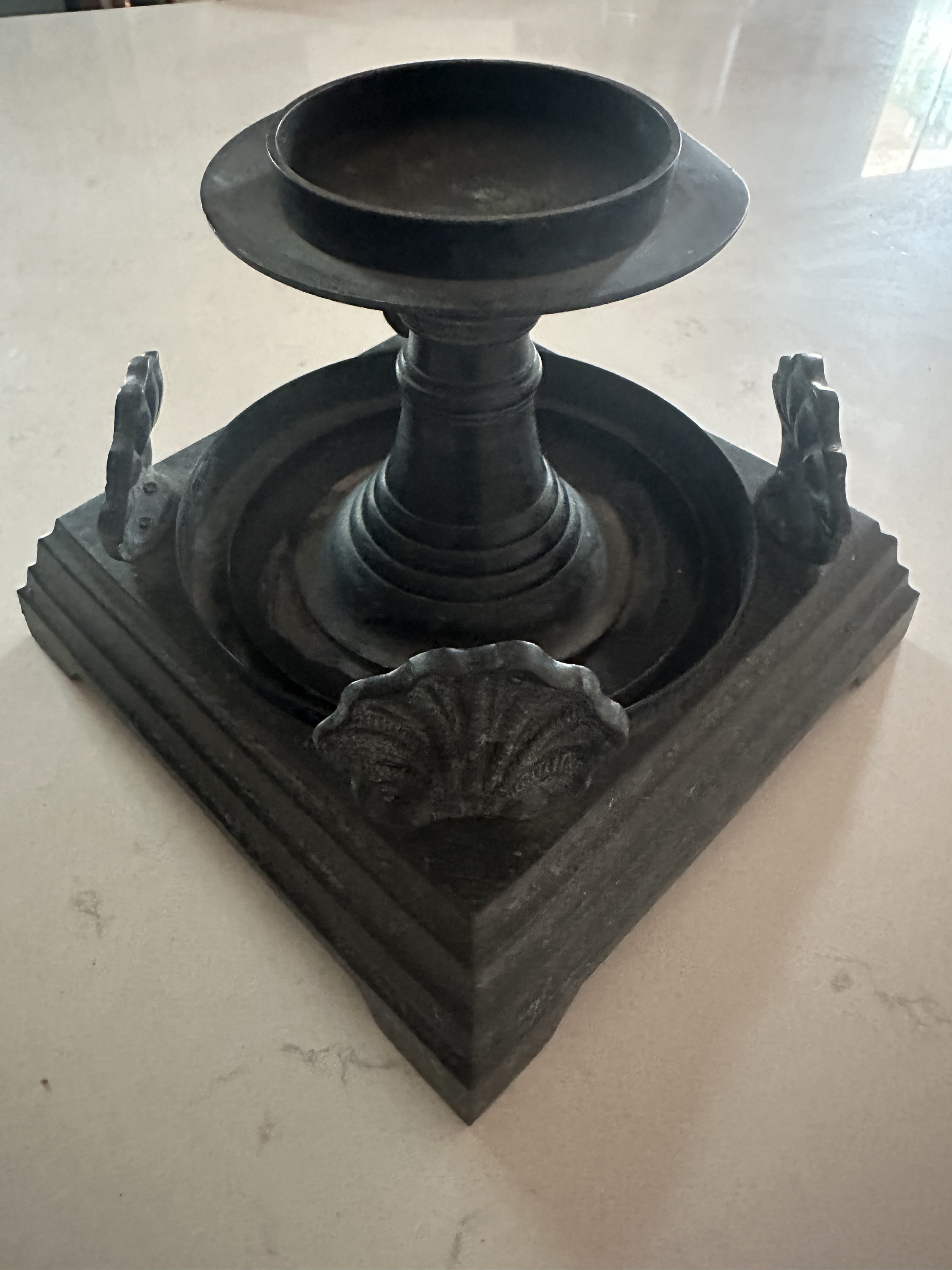 VINTAGE Cast Iron Shells CANDLE HOLDER Heavy Nautical Gothic Black ...