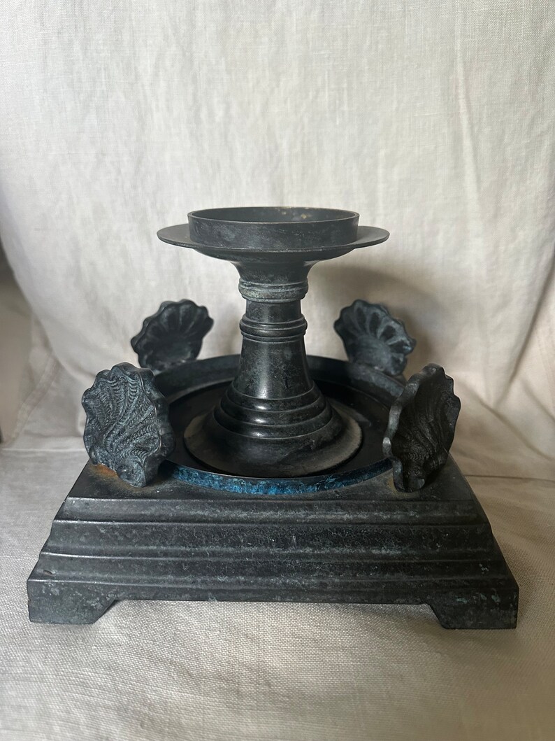 VINTAGE Cast Iron Shells CANDLE HOLDER Heavy Nautical Gothic Black ...