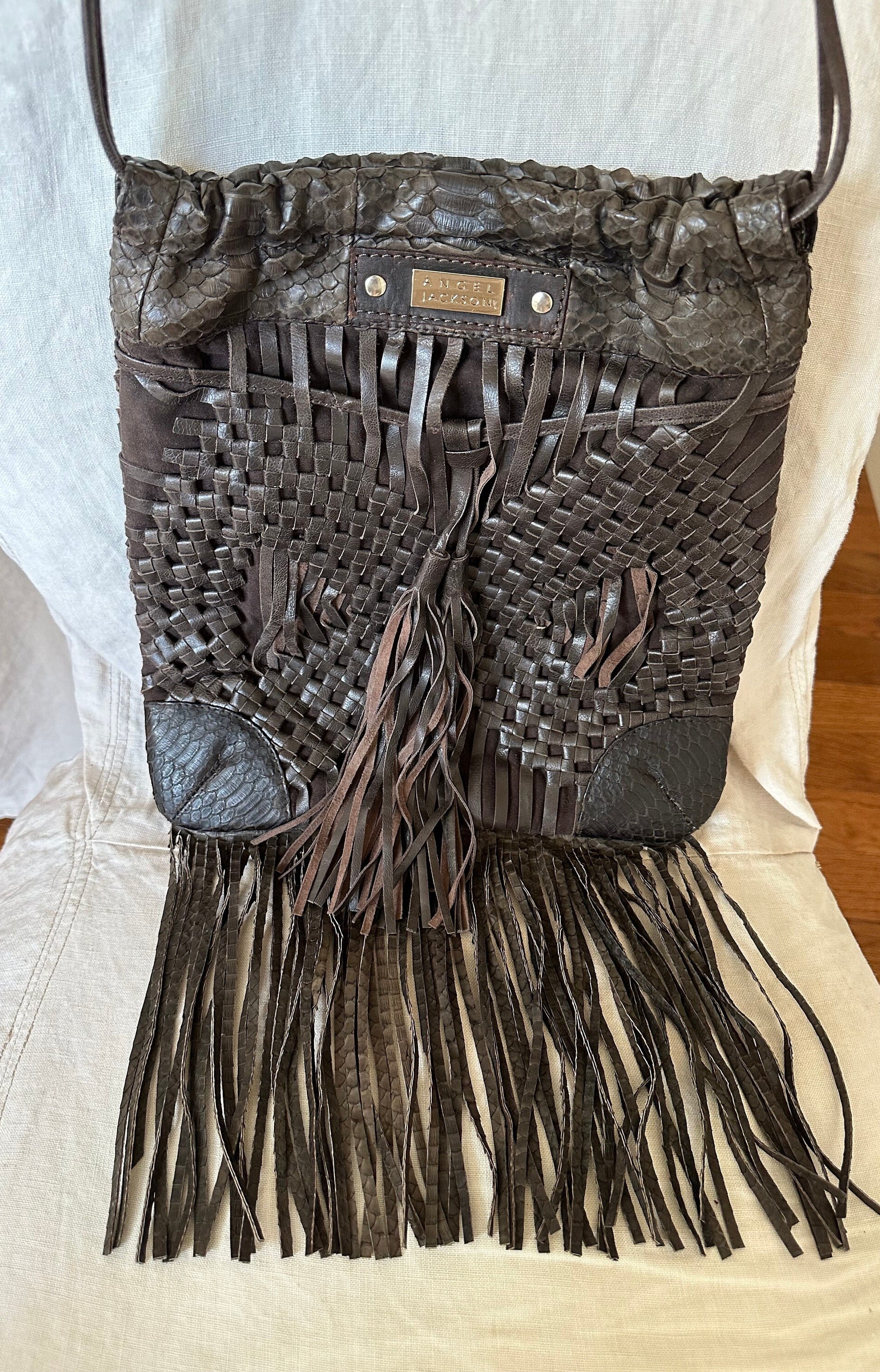 Angel Jackson Python Snakeskin Fringe Bag Leather Shoulder Purse 11x12 ...