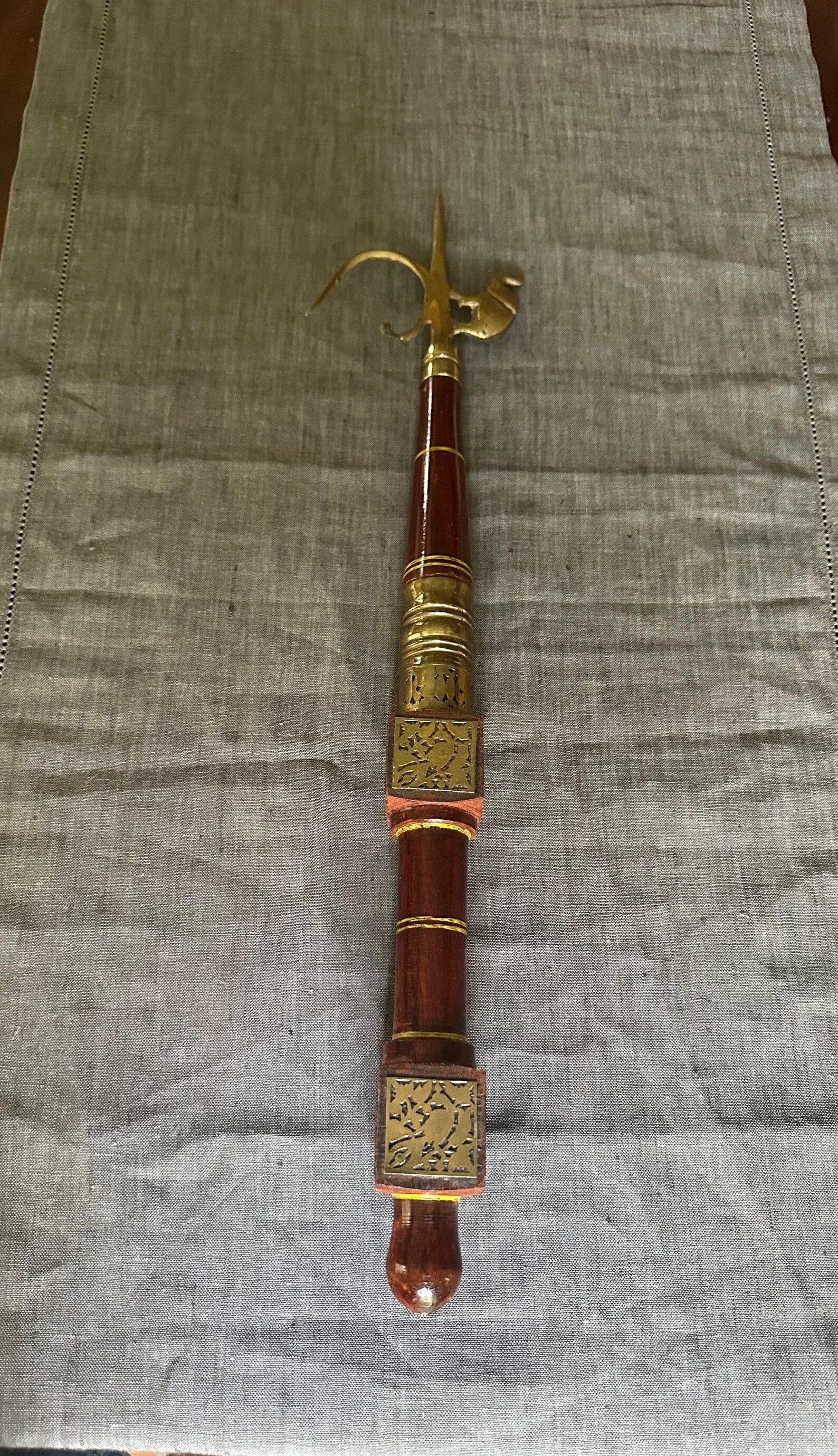 Antique Ankus Mahout Hook Goad Elephant Controller India Wood Brass 18. ...