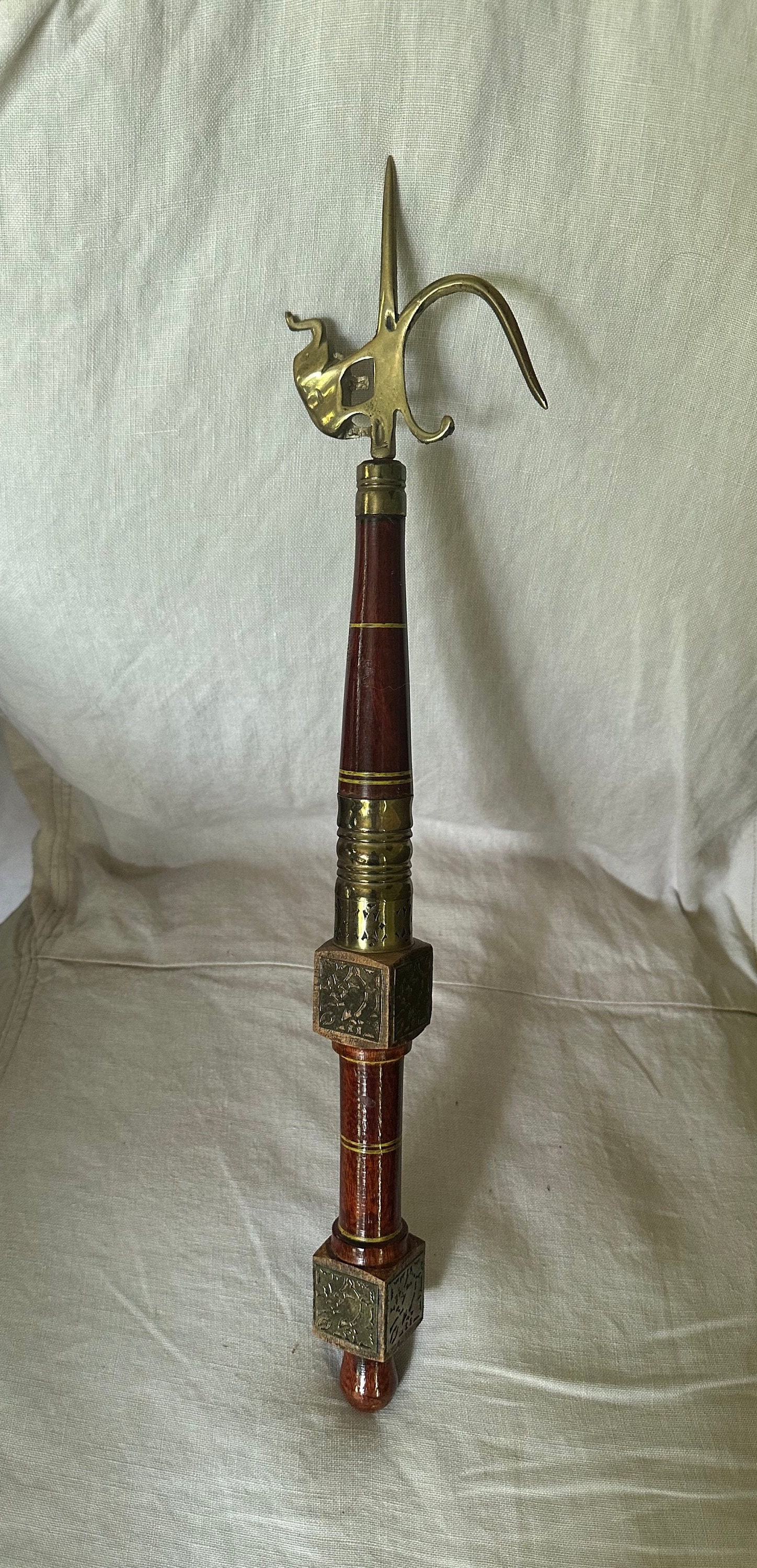 Antique Ankus Mahout Hook Goad Elephant Controller India Wood Brass 18. ...