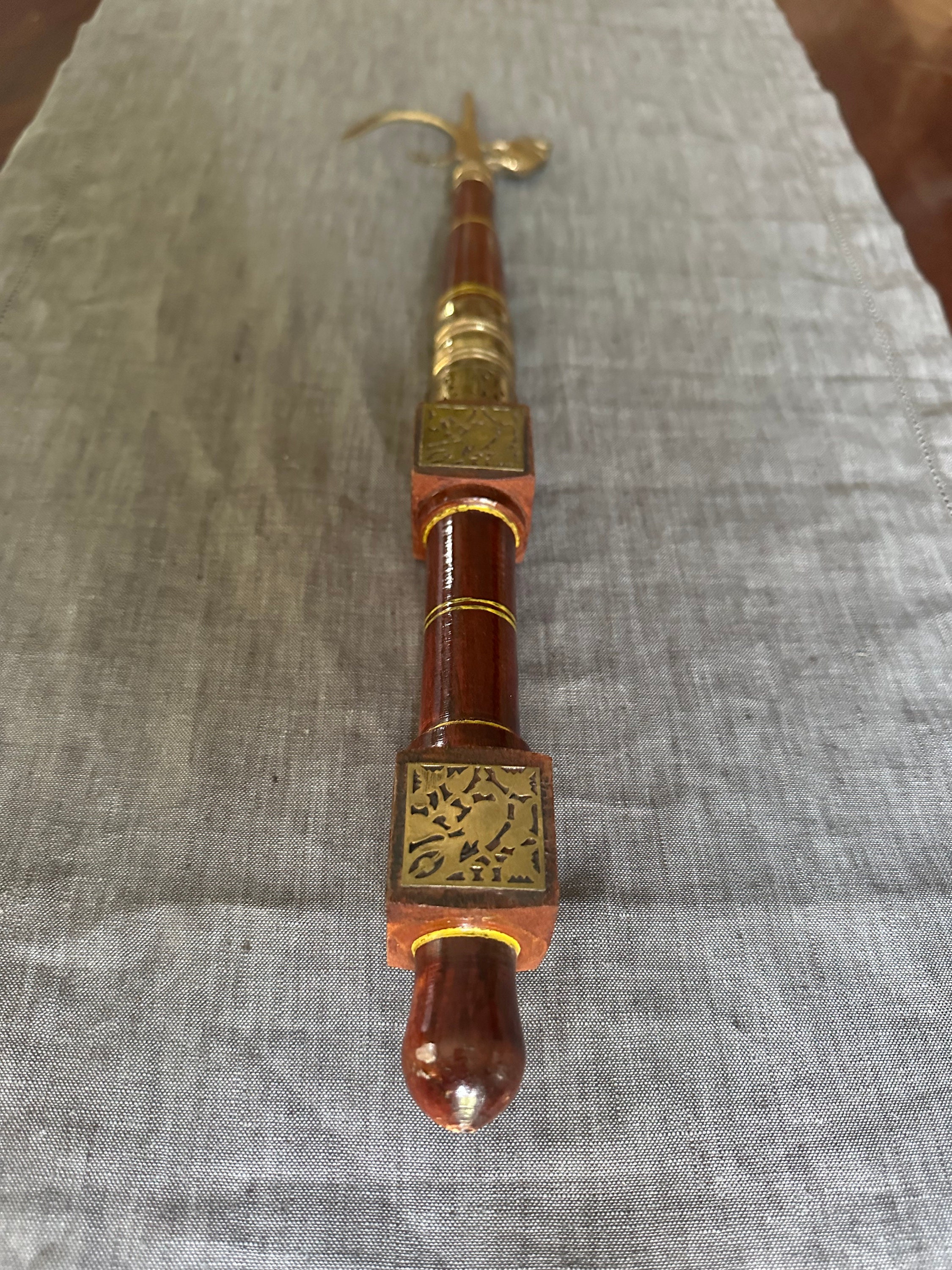 Antique Ankus Mahout Hook Goad Elephant Controller India Wood Brass 18. ...