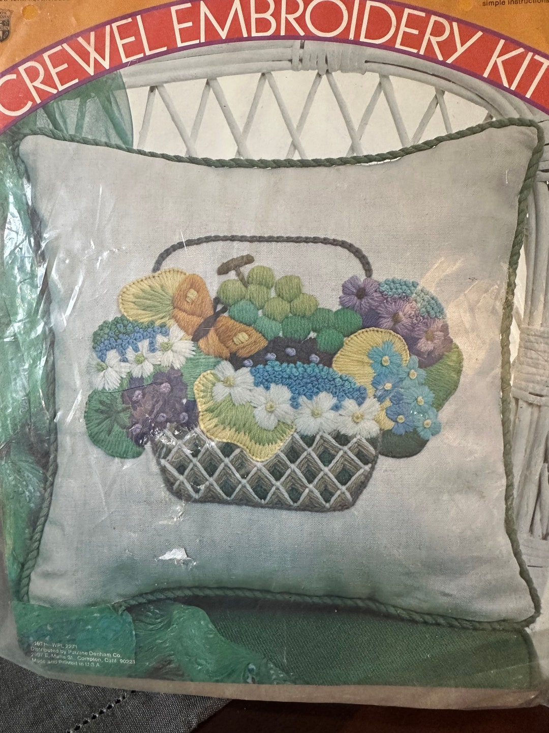 NEW Vintage 1971 Crewel Embroidery Kit Basket of Fruit Knife Edge ...