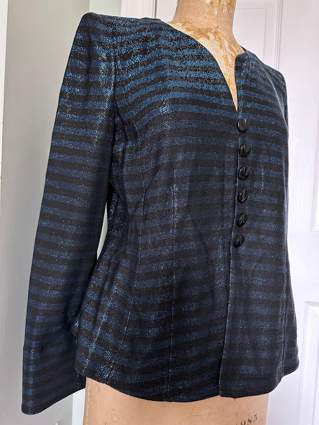 Giorgio Armani Collezioni Blazer Jacket Blue Black Formal Glitter Glam ...