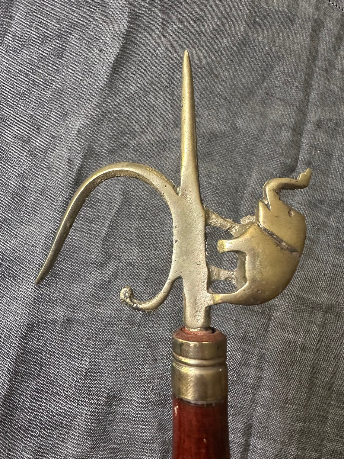 Antique Ankus Mahout Hook Goad Elephant Controller India Wood Brass 18. ...