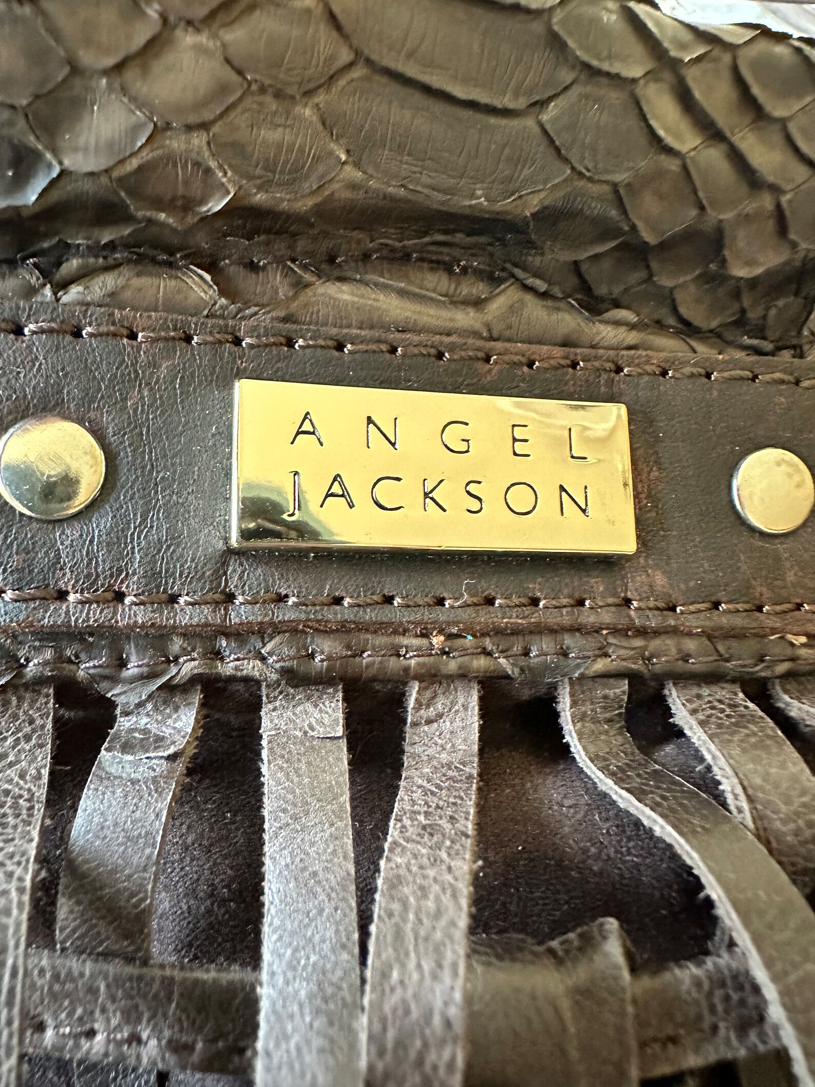 Angel Jackson Python Snakeskin Fringe Bag Leather Shoulder Purse 11x12 ...