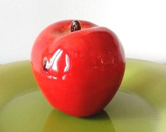 Large ceramic apple red ceramic apple with black iron stem