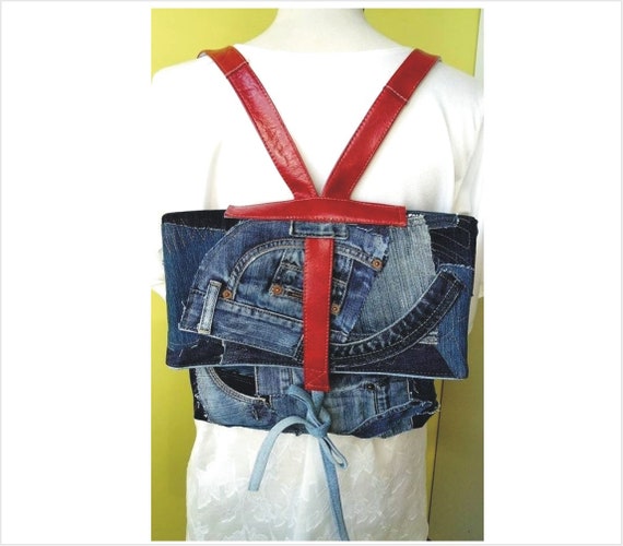 Recycled denim backpack / Denim patchwork bag / Repurposed | Etsy