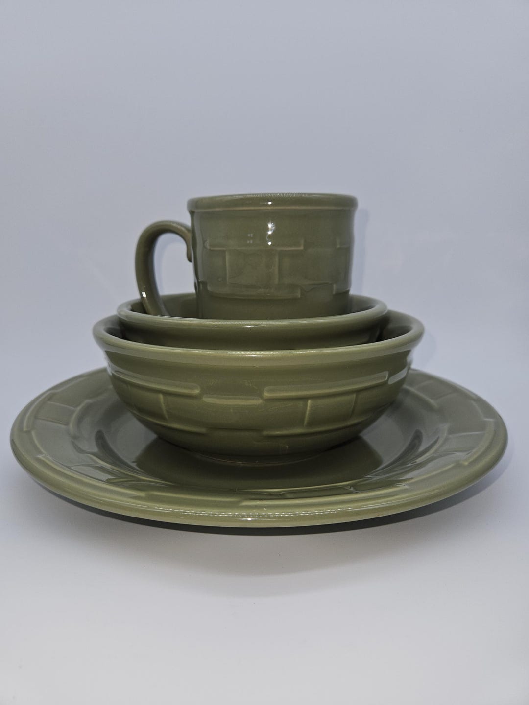 Longaberger Pottery Woven Traditions Sage Green Dinnerware Plate ...