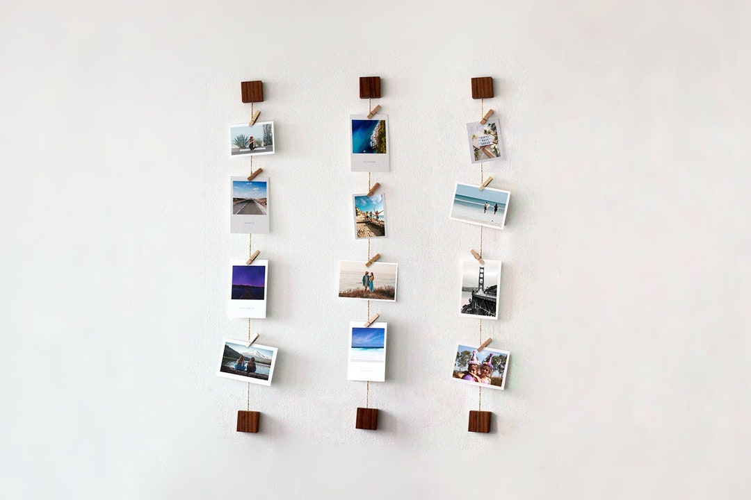 Walnut Wooden Photo Wall Display Mini Clothespins Vertical - Etsy