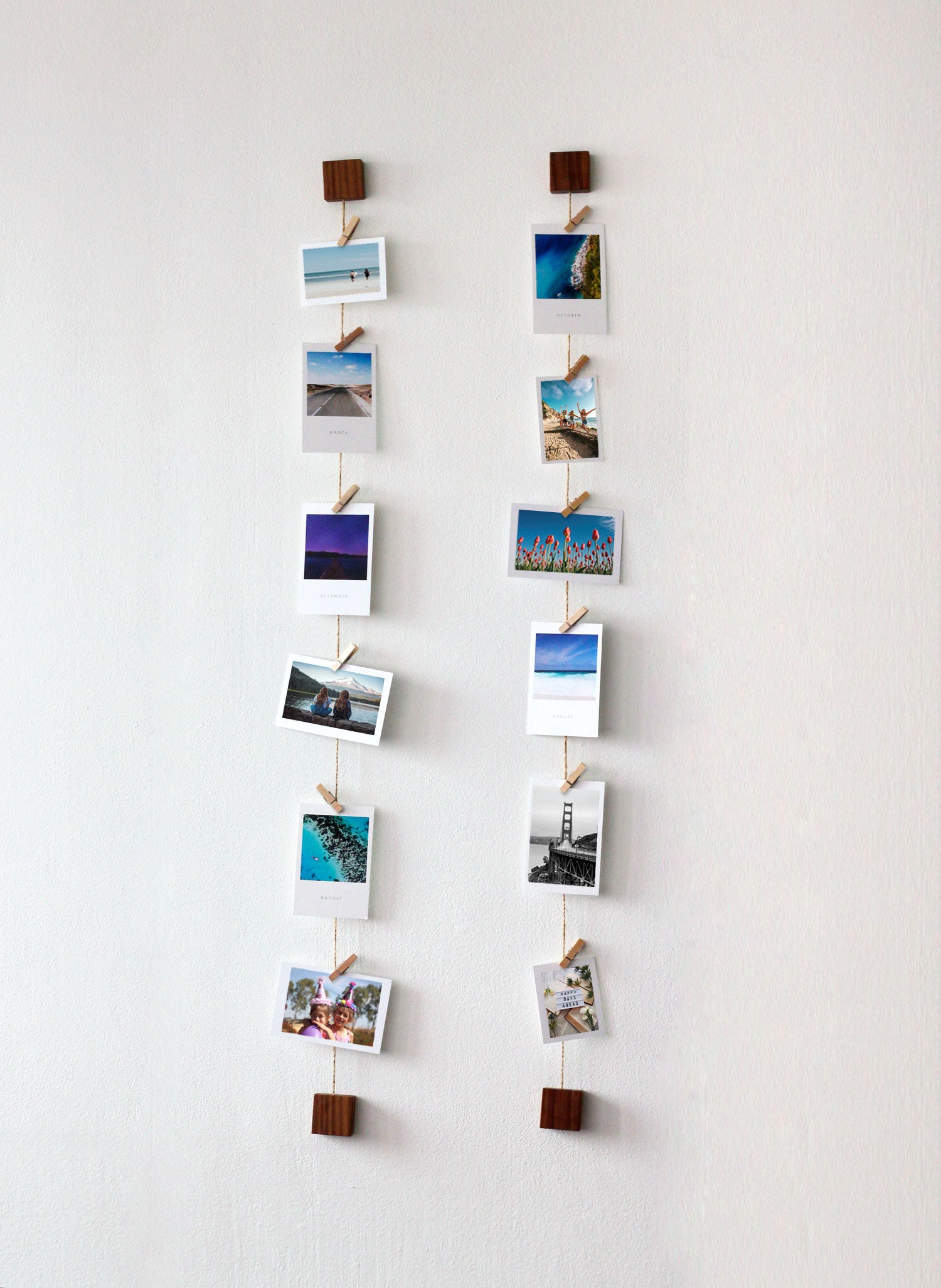 Walnut Wooden Photo Wall Display Mini Clothespins / Vertical / | Etsy