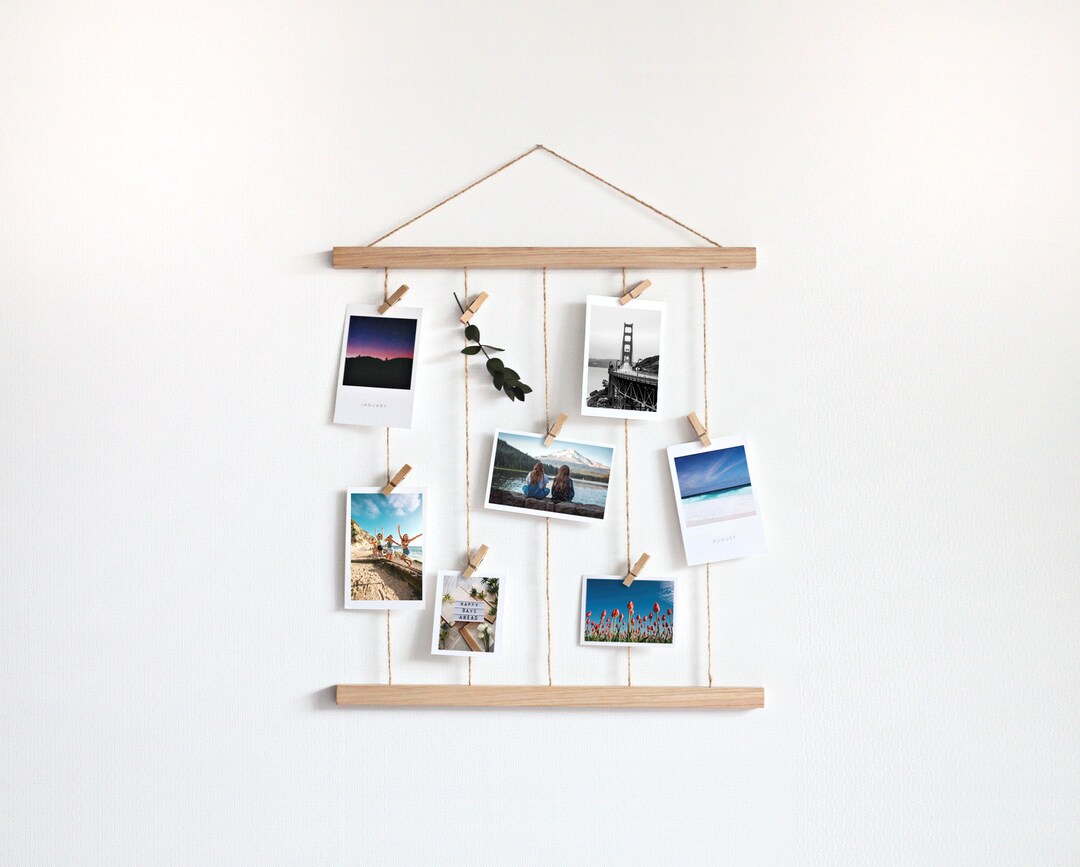 Wooden Photo Hanger - 44cm / Snapshots Wall Display With Mini ...