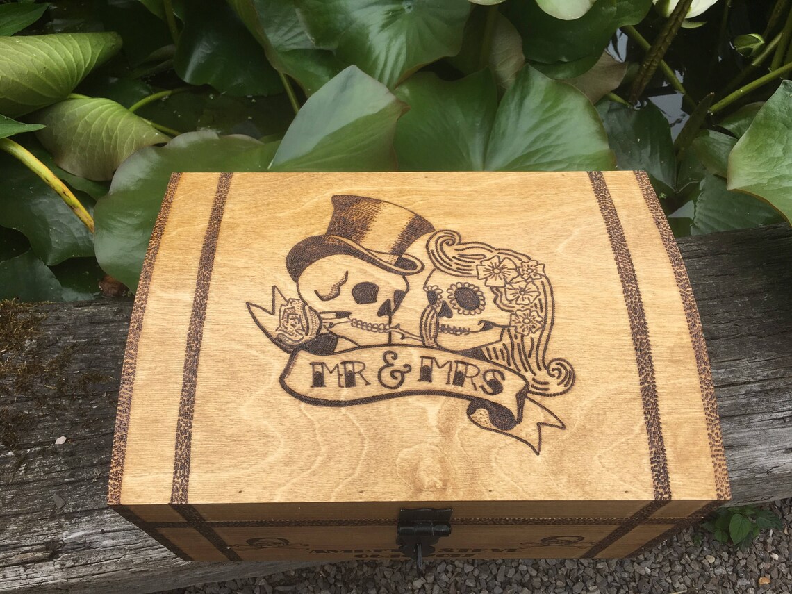Wedding Card Box Wooden Chest Forever Skulls Rockabilly | Etsy