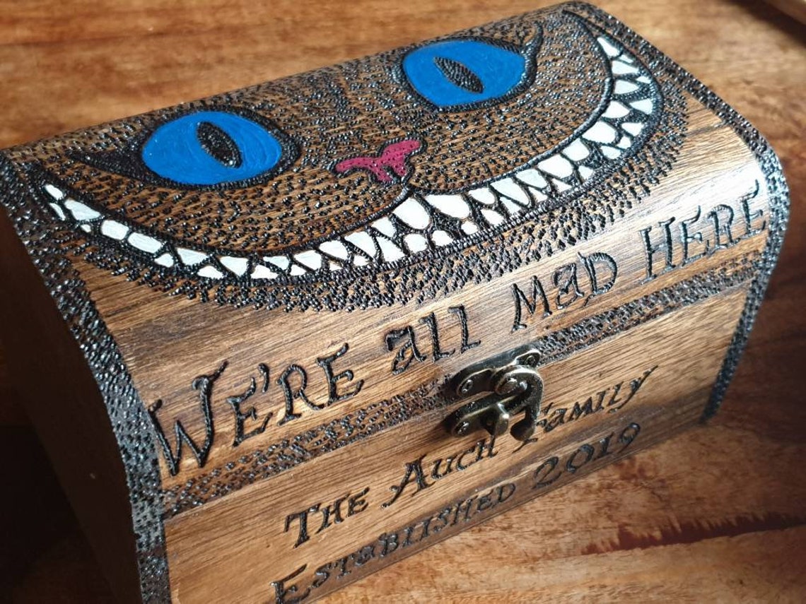 Personalised Cheshire Cat Wooden Chest With Inscription - Etsy