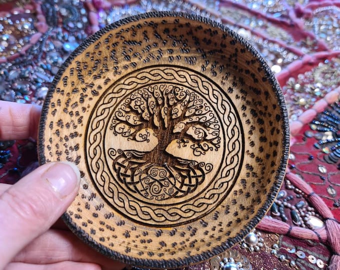 Solid Beech Wood Bowl, Tree of Life Design, Ring Tray, Key Tray, Gift ...