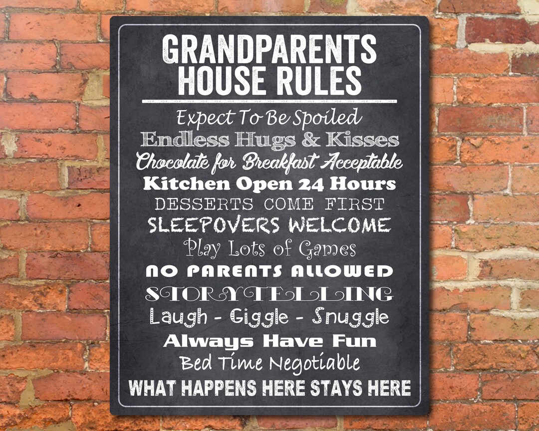 Grandparents House Rules Metal Sign Fun Chalkboard Style Aluminium ...