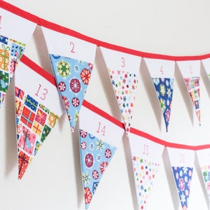 Advent Calendar Bunting, Christmas Countdown Garland, Pocketed Fabric ...