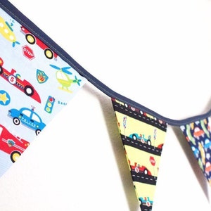 Vehicle Themed Bunting, Racing Cars Trucks Fabric Flags, Fire Engine ...